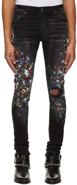 Amiri Paint Print Distressed Skinny Jeans - Black