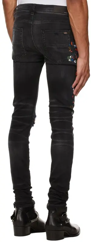 Amiri Paint Print Distressed Skinny Jeans - Black