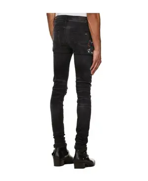 Amiri Paint Print Distressed Skinny Jeans - Black