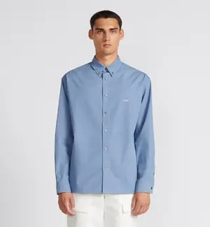 Dior Logo Embroidered Long-sleeved Shirt - Blue