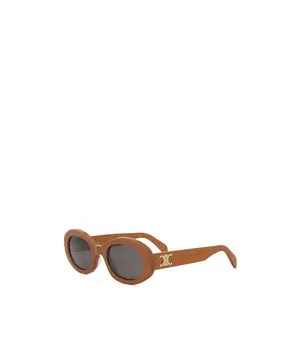 Celine Celine Oval Frame Sunglasses With Logo Detail Brown