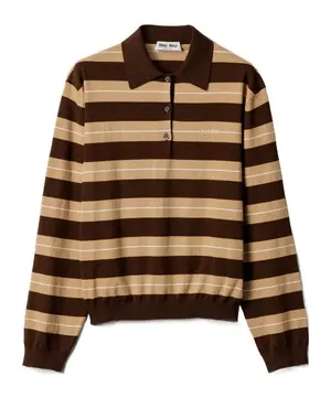 Miu Miu Long-sleeved Knitted Striped Polo Shirt