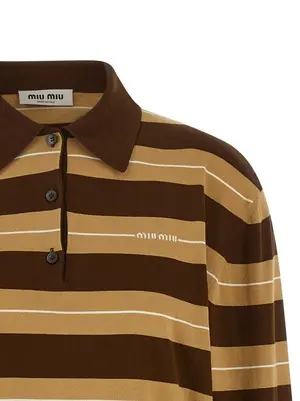 Miu Miu Long-sleeved Knitted Striped Polo Shirt
