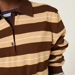 Miu Miu Long-sleeved Knitted Striped Polo Shirt