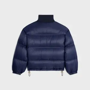 Celine Puffer Jacket In Light Nylon With High Collar And Triomphe Snaps - Blue