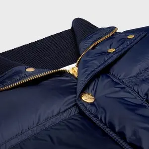 Celine Puffer Jacket In Light Nylon With High Collar And Triomphe Snaps - Blue