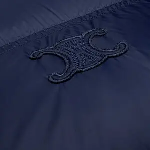 Celine Puffer Jacket In Light Nylon With High Collar And Triomphe Snaps - Blue