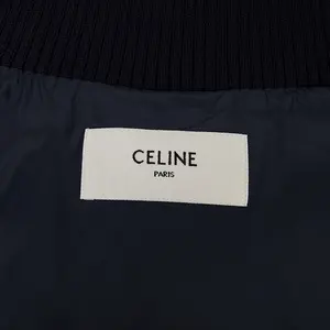 Celine Puffer Jacket In Light Nylon With High Collar And Triomphe Snaps - Blue