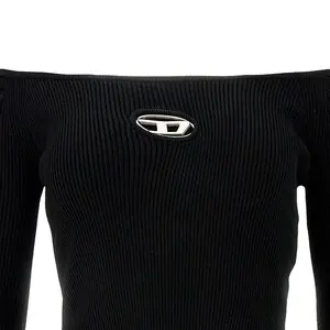 DIESEL® Ribbed Knit Off-the-shoulder Top With Embellished Detail - Black