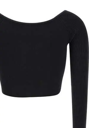 DIESEL® Ribbed Knit Off-the-shoulder Top With Embellished Detail - Black