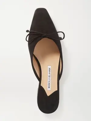 Manolo Blahnik Suede Bow Detail Mules - Black