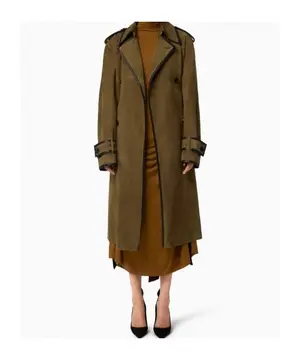 Nina Ricci Belted Suede Trench Coat With Leather Trim - Khaki