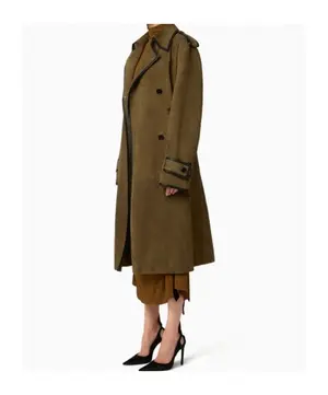 Nina Ricci Belted Suede Trench Coat With Leather Trim - Khaki