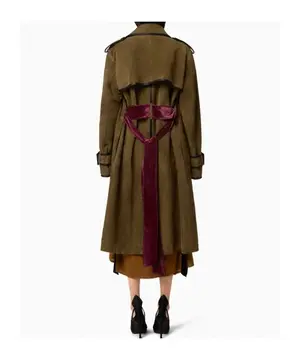 Nina Ricci Belted Suede Trench Coat With Leather Trim - Khaki