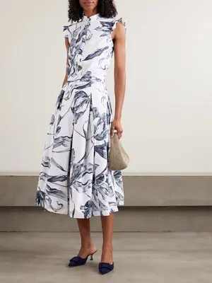 Erdem Peony Print" Ruffled Cotton Poplin Shirt - No