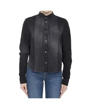 Loewe Pleated Band Collar Shirt - Black
