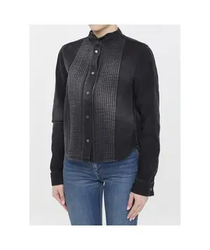 Loewe Pleated Band Collar Shirt - Black