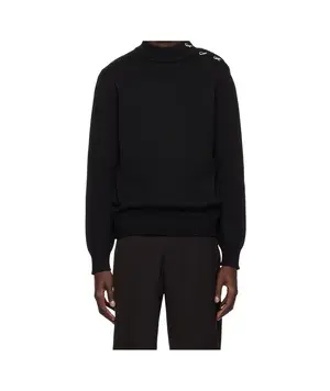 JIL SANDER Ribbed Mock Neck Long Sleeve Sweater With Button Detail