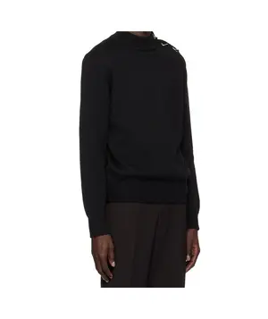 JIL SANDER Ribbed Mock Neck Long Sleeve Sweater With Button Detail