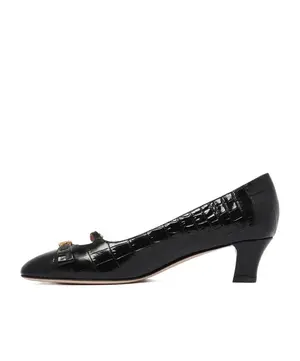Valentino Garavani Croc Embossed Leather Square Toe Pumps With Bow Detailing