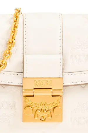 Mcm Embossed Logo Wallet With Chain Strap - White
