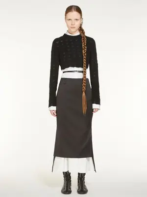 Sportmax Cashmere Blended Cropped Sweater With Geometric Design - Black