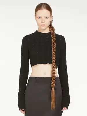 Sportmax Cashmere Blended Cropped Sweater With Geometric Design - Black
