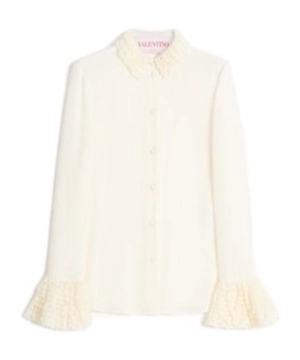 Valentino Garavani Georgette Blouse With Ruffled Cuffs And Collar - Ivory
