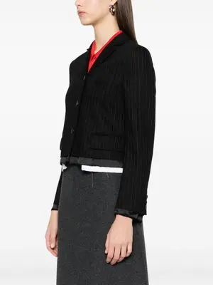 Miu Miu Pinstriped Tailored Jacket With Tassel Trims - Black