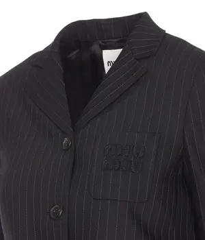 Miu Miu Pinstriped Tailored Jacket With Tassel Trims - Black