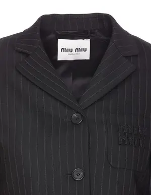 Miu Miu Pinstriped Tailored Jacket With Tassel Trims - Black