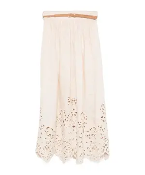 Zimmermann Wylie Embroidered Midi Skirt - Cream