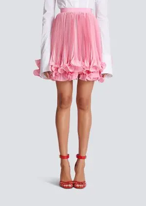Balmain Pleated Ruffle Hem Mini Skirt
