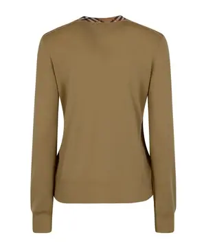 Burberry Checked-neck Buttoned Cardigan - Khaki