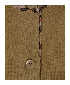 Burberry Checked-neck Buttoned Cardigan - Khaki