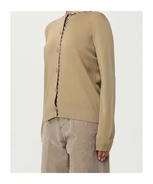 Burberry Checked-neck Buttoned Cardigan - Khaki