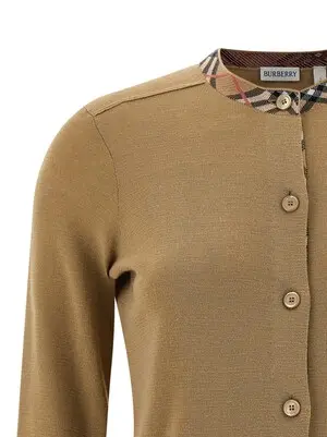 Burberry Checked-neck Buttoned Cardigan - Khaki