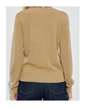 Burberry Checked-neck Buttoned Cardigan - Khaki