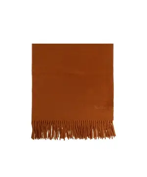 Max Mara Logo Embroidered Fringed Edge Scarf - Brown