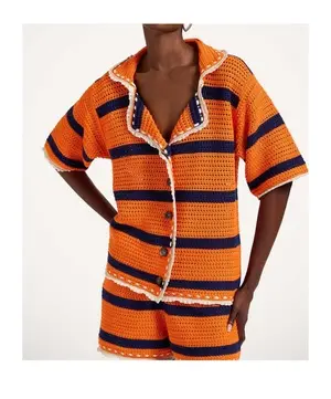 La DoubleJ Salt'n'vinegar Crocheted Striped Button-up Jacket