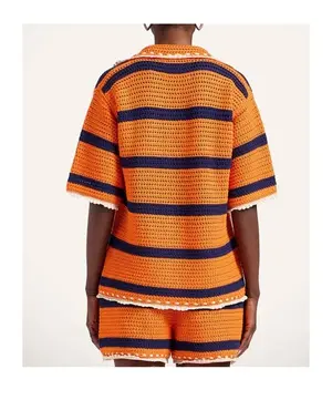 La DoubleJ Salt'n'vinegar Crocheted Striped Button-up Jacket