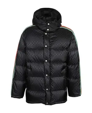 Gucci Jumbo Gg Hooded Jacket With Striped Sleeves