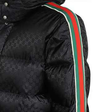 Gucci Jumbo Gg Hooded Jacket With Striped Sleeves
