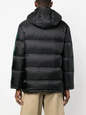 Gucci Jumbo Gg Hooded Jacket With Striped Sleeves