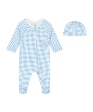 Polo Ralph Lauren Gingham Plaid Footed Jumpsuit And Hat Set