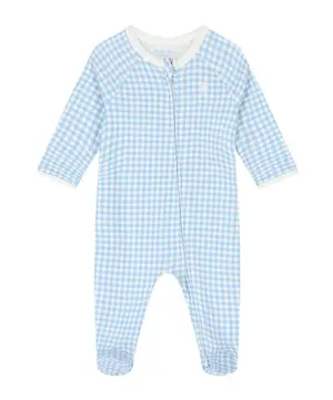 Polo Ralph Lauren Gingham Plaid Footed Jumpsuit And Hat Set