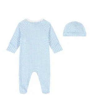 Polo Ralph Lauren Gingham Plaid Footed Jumpsuit And Hat Set