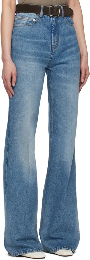AMI Paris Flared Fit Jeans With Logo Patch - Blue