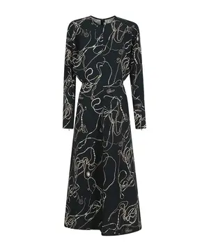 Victoria Beckham Long Sleeve Chain Print Midi Dress