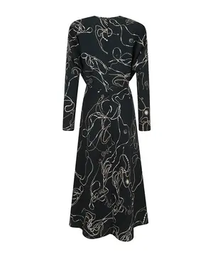 Victoria Beckham Long Sleeve Chain Print Midi Dress